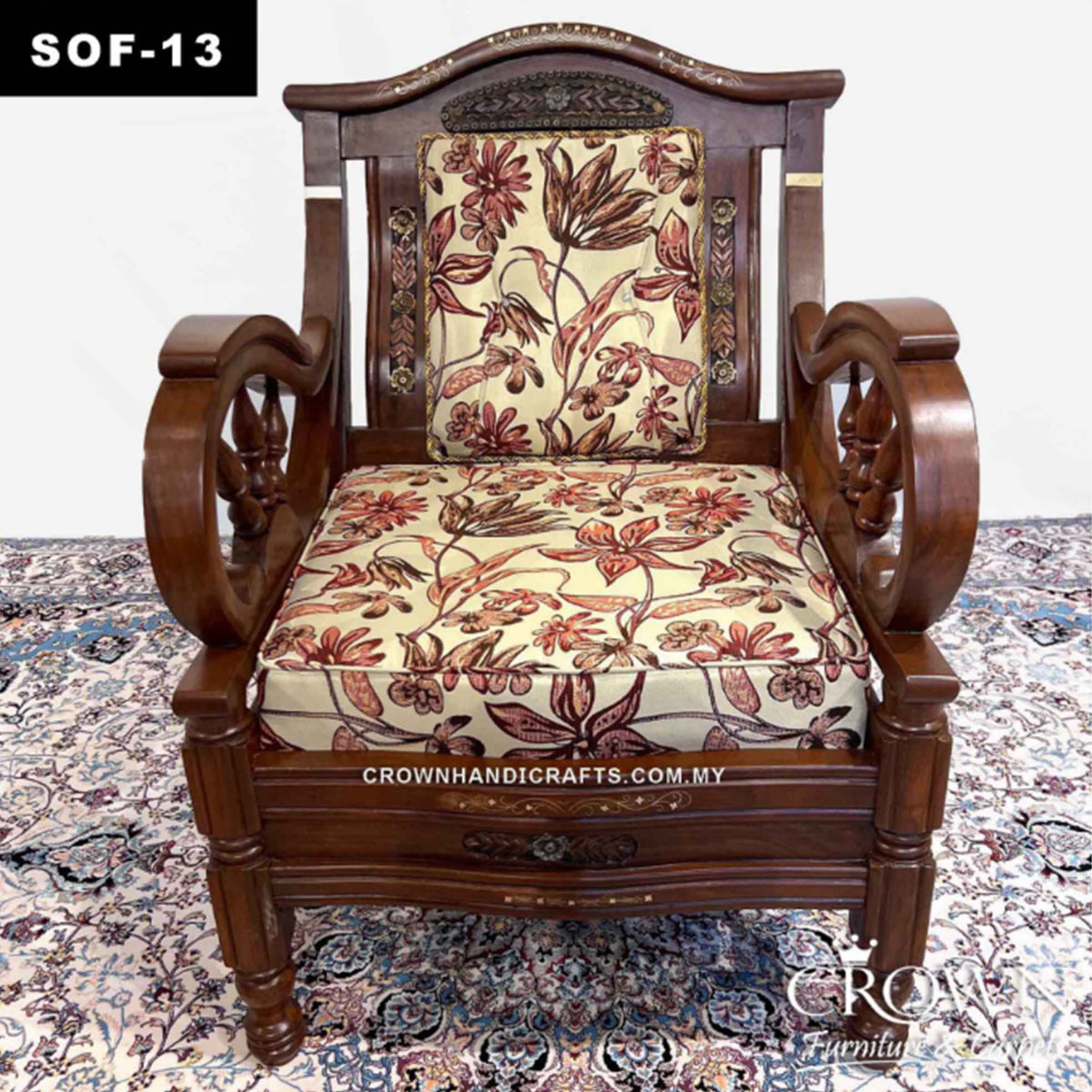 Wooden King Design Single Seater with Fabric cushion | SOF-13 (L26 W24 ...