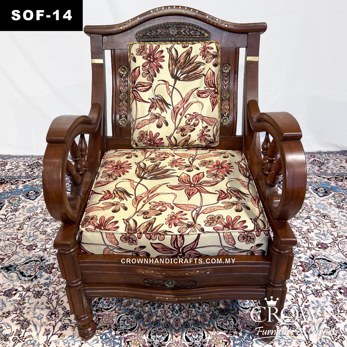 Wooden King Design Single Seater with Fabric cushion | SOF-14 (L26 W24 ...