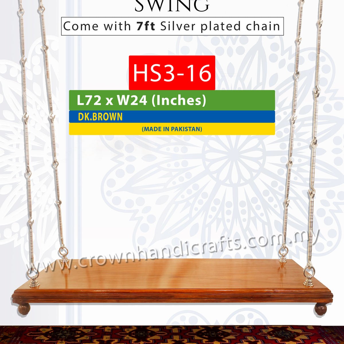 Indoor 3-Seater Swing – Handcrafted Maharaja Style Backless – Crown ...